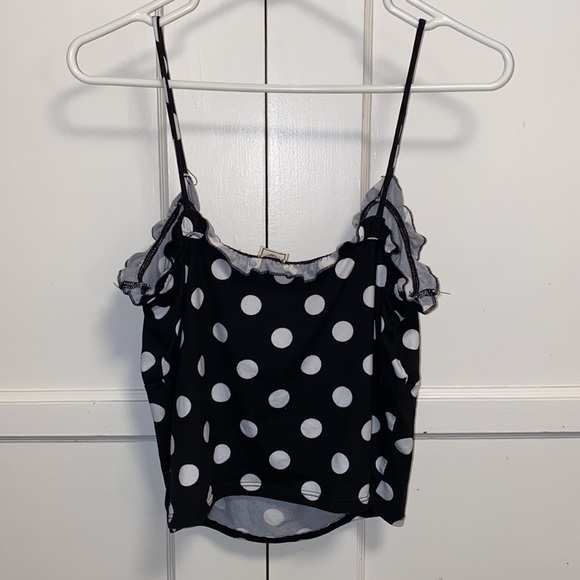 Hershe | Tops | Hershe Large Black White Poka Dot Spaghetti String Crop ...